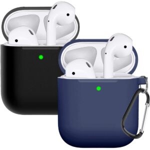 compatible with airpods case cover silicone protective skin for airpods case 2&1 (2 pack) black/navy blue