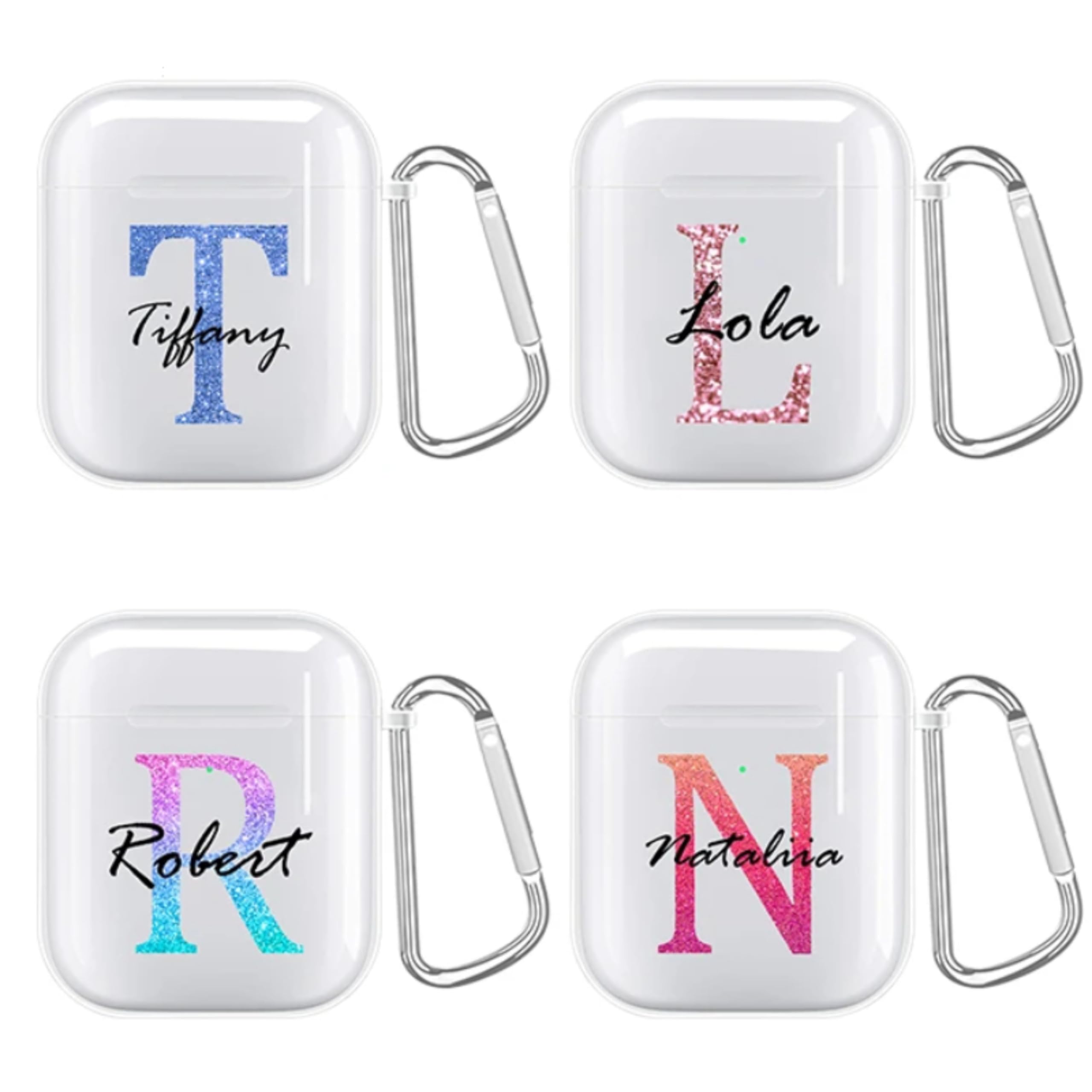 Custom Monogram Name Airpods Case with Keychain - Compatible with AirPods 1/2 / 3 / Pro/Pro 2 - Shockproof Silicone, Glitter, Gift, Cute, Clear Unique Case, Personalized Initials Airpod Case Cover