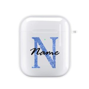 Custom Monogram Name Airpods Case with Keychain - Compatible with AirPods 1/2 / 3 / Pro/Pro 2 - Shockproof Silicone, Glitter, Gift, Cute, Clear Unique Case, Personalized Initials Airpod Case Cover