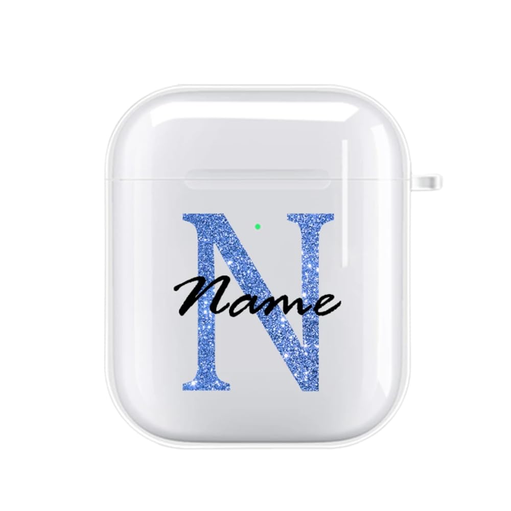 Custom Monogram Name Airpods Case with Keychain - Compatible with AirPods 1/2 / 3 / Pro/Pro 2 - Shockproof Silicone, Glitter, Gift, Cute, Clear Unique Case, Personalized Initials Airpod Case Cover