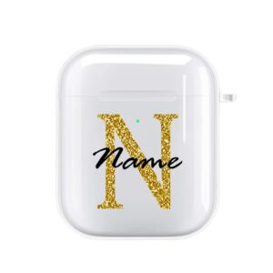 Custom Monogram Name Airpods Case with Keychain - Compatible with AirPods 1/2 / 3 / Pro/Pro 2 - Shockproof Silicone, Glitter, Gift, Cute, Clear Unique Case, Personalized Initials Airpod Case Cover