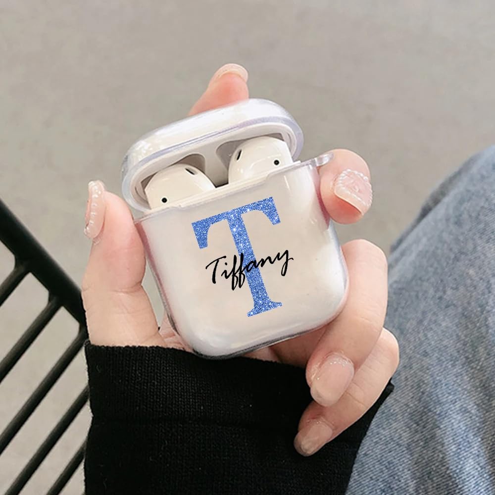 Custom Monogram Name Airpods Case with Keychain - Compatible with AirPods 1/2 / 3 / Pro/Pro 2 - Shockproof Silicone, Glitter, Gift, Cute, Clear Unique Case, Personalized Initials Airpod Case Cover