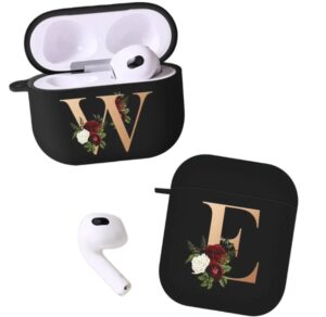 custom monogram airpods case with keychain - for airpods 1/2 / 3 / pro/pro 2 - shockproof silicone initials airpods case, gift for her, women's unique personalized floral flower airpod case cover