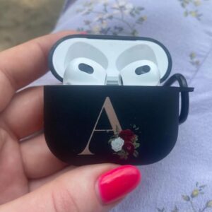 Custom Monogram Airpods Case with Keychain - for AirPods 1/2 / 3 / Pro/Pro 2 - Shockproof Silicone Initials Airpods Case, Gift for her, Women's Unique Personalized Floral Flower Airpod Case Cover