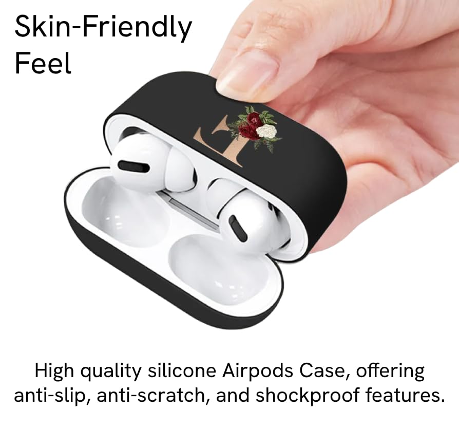 Custom Monogram Airpods Case with Keychain - for AirPods 1/2 / 3 / Pro/Pro 2 - Shockproof Silicone Initials Airpods Case, Gift for her, Women's Unique Personalized Floral Flower Airpod Case Cover