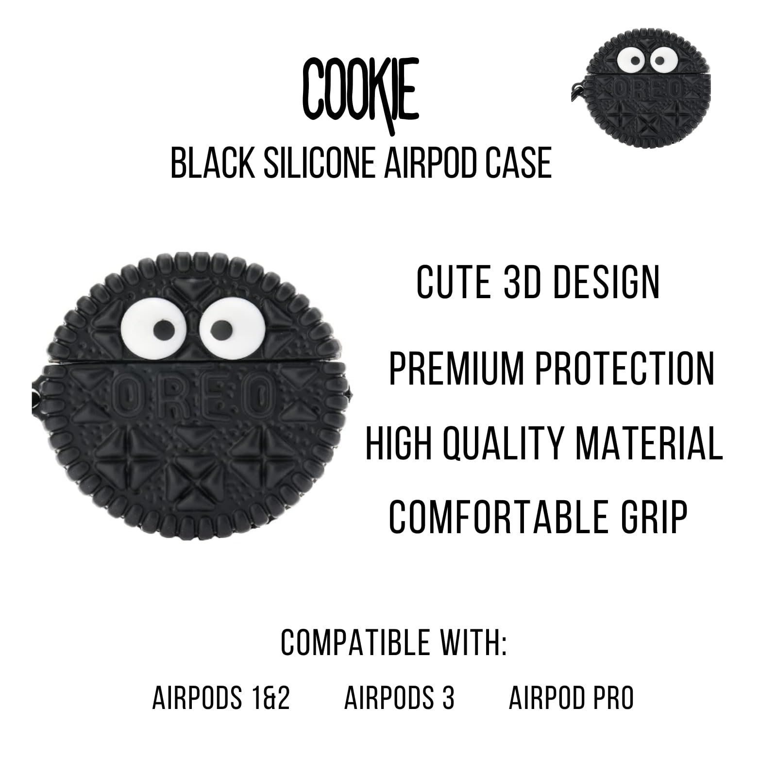 Sweet Body Cookie Man AirPod Case 3D Cartoon Funny Kawaii, Shockproof Protective Soft Silicone Case Skin Trendy Food Treat for AirPods 1&2, AirPods 3, and AirPods Pro (Airpod 3, Black) Pack of 1