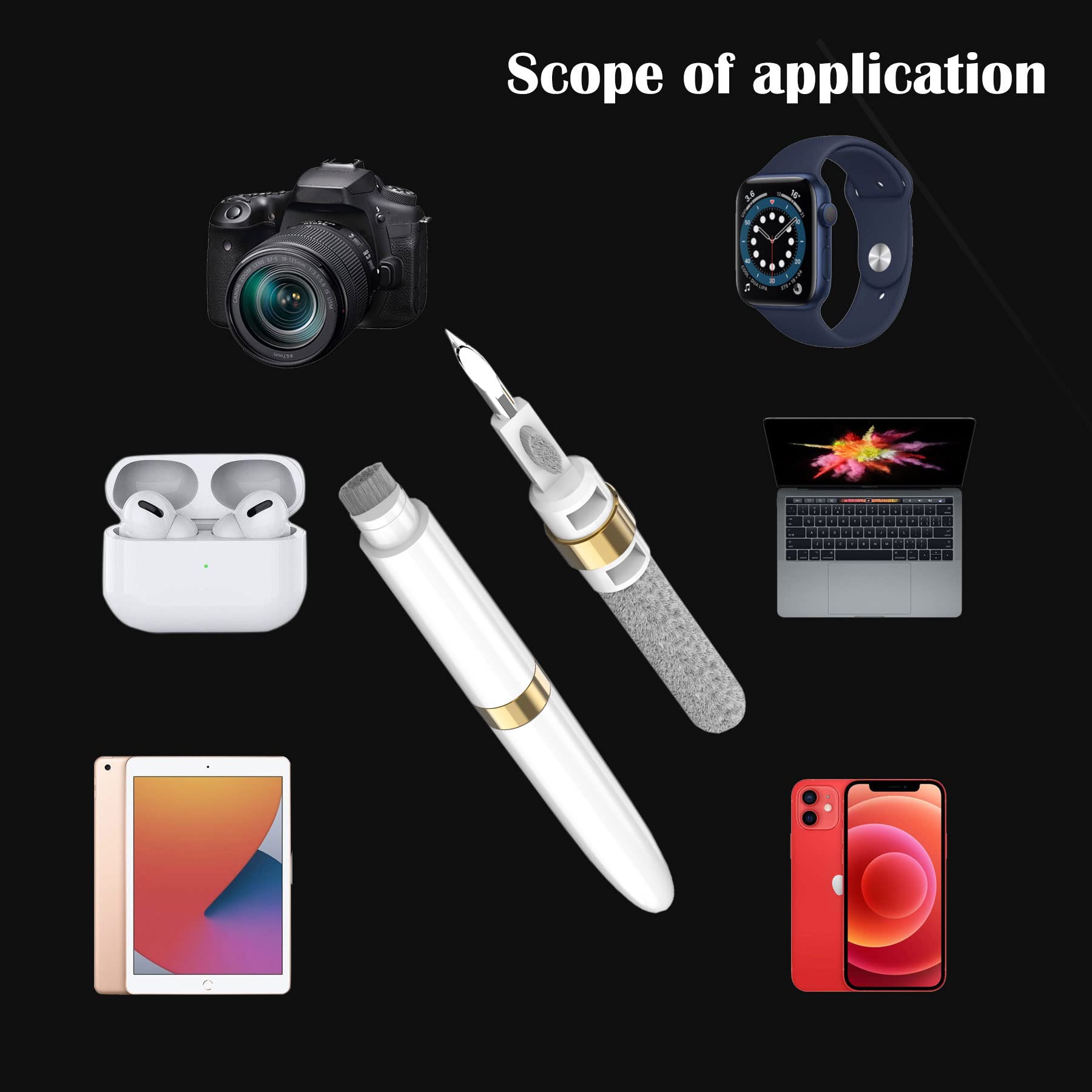 Wanther 4-in-1 AirPods & Earbuds Cleaner Kit - Soft Brush, Flocking Sponge, Metal Pen Tip - Compatible with AirPods Pro 1 2, Bluetooth Earphones, iPhone, Laptop, Keyboard & Electronics