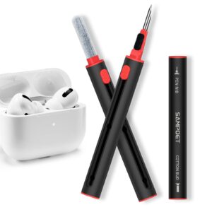 sampoet 4-in-1 airpod cleaner kit, multi-function cleaning tool for airpods pro 1 2 3, cleaning pen with soft brush for earbuds bluetooth earphones case mobile phone (black 1 pack)