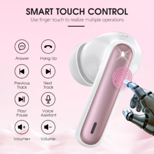 Wireless Earbuds Bluetooth 5.3 Headphones 40 Hrs Playtime with LED Display, Deep Bass Stereo and Noise Cancelling Bluetooth Ear Buds IP7 Waterproof Wireless Earphones for iPhone Android, Rose Gold