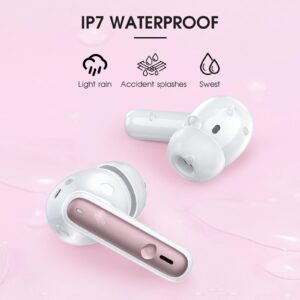 Wireless Earbuds Bluetooth 5.3 Headphones 40 Hrs Playtime with LED Display, Deep Bass Stereo and Noise Cancelling Bluetooth Ear Buds IP7 Waterproof Wireless Earphones for iPhone Android, Rose Gold