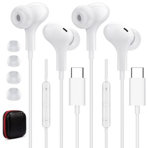 2-pack usb c headphones magnetic wired earbuds in-ear usb c earphones with mic volume control stereo noise canceling for ipad air (m2),samsung s24 s23 ultra s22 s21 s20 a53,pixel 6a 6 7 oneplus 11