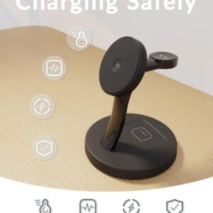 3 in 1 Wireless Charger for MagSafe, Wireless Charging Station, Compatible with iPhone 15/14/13/12, Apple Watch, AirPods Pro/3/2 (Cable and Adapter Included) Black