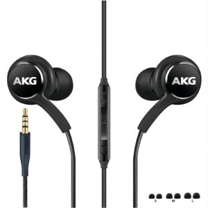 2023new earbuds stereo headphones for samsung galaxy s8 s10 s10e plus a31 a71 cable - designed by akg - with microphone and volume buttons (black)