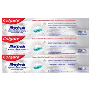 Colgate Max Fresh Advanced Whitening Toothpaste, Clean Mint Toothpaste for Bad Breath, 6.3 Oz Tube, 3 Pack