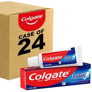 colgate cavity protection toothpaste with fluoride, great regular flavor, 1 ounce (pack of 24)