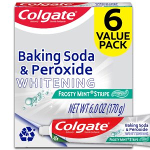 colgate baking soda and peroxide toothpaste gel, whitening baking soda toothpaste, frosty mint flavor, whitens teeth, fights cavities and removes surface stains for whiter teeth, 6 pack, 6 oz tubes