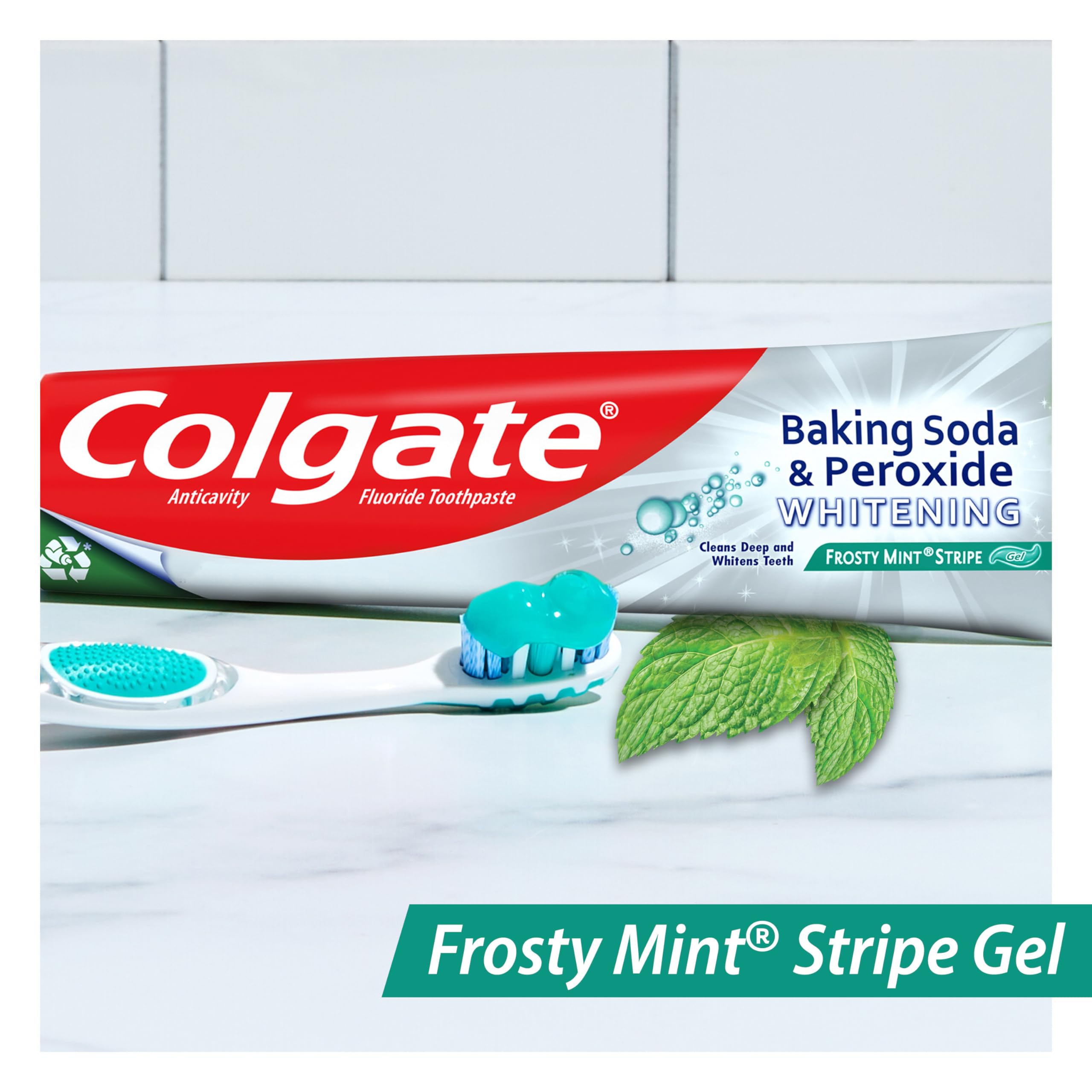 Colgate Baking Soda and Peroxide Toothpaste Gel, Whitening Baking Soda Toothpaste, Frosty Mint Flavor, Whitens Teeth, Fights Cavities and Removes Surface Stains for Whiter Teeth, 6 Pack, 6 Oz Tubes