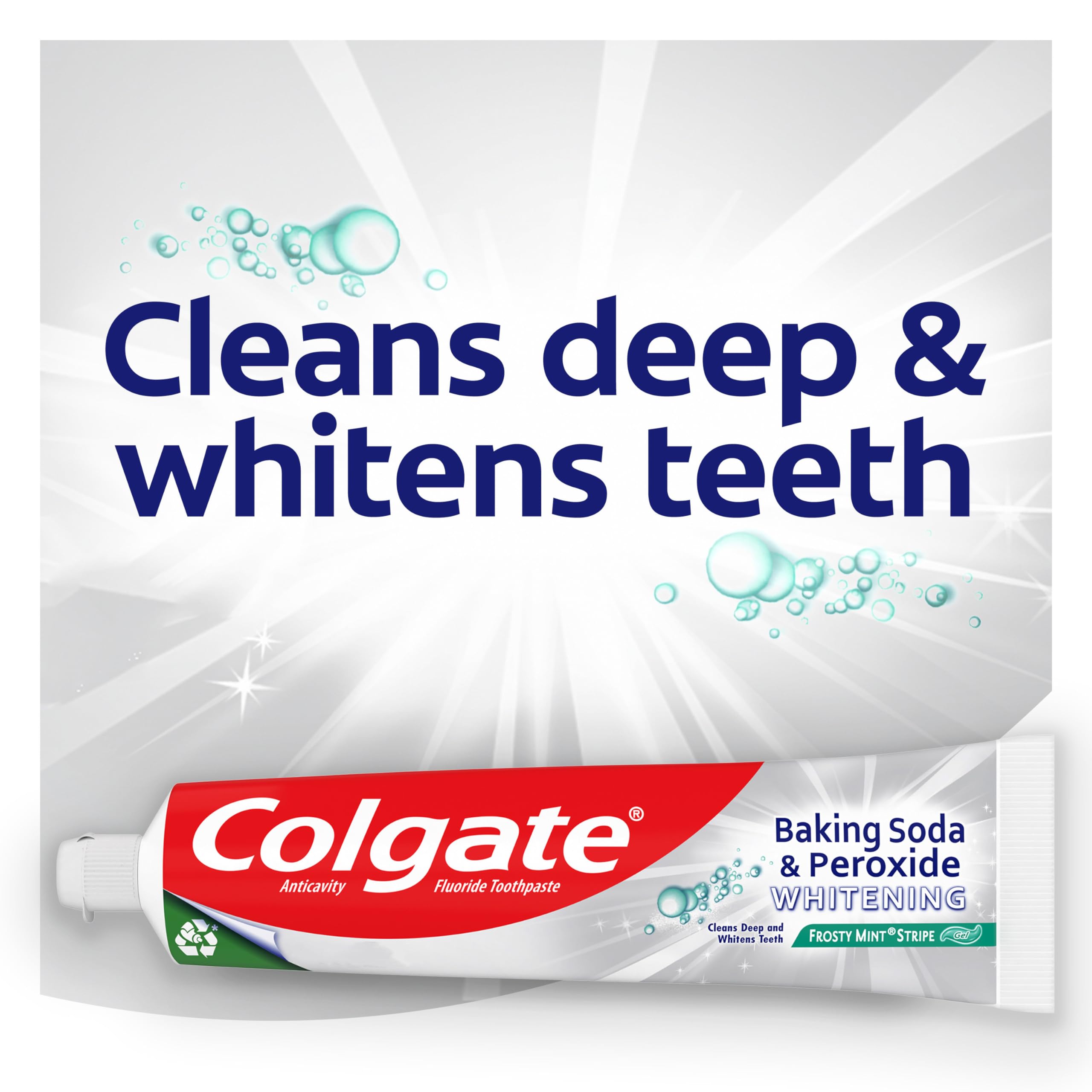 Colgate Baking Soda and Peroxide Toothpaste Gel, Whitening Baking Soda Toothpaste, Frosty Mint Flavor, Whitens Teeth, Fights Cavities and Removes Surface Stains for Whiter Teeth, 6 Pack, 6 Oz Tubes