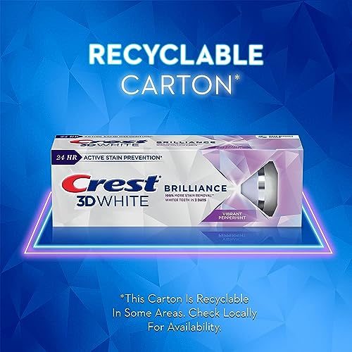 Crest 3D White Brilliance Teeth Whitening Toothpaste, Vibrant Peppermint, 3.5 Ounce (Pack of 3)