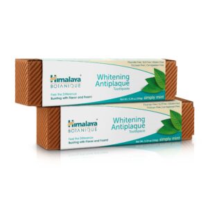 himalaya botanique whitening complete care toothpaste, teeth whitening, fights plaque, fluoride free, no artificial flavors, sls free, cruelty free, foaming, simply mint flavor, 5.29 oz, 2 pack