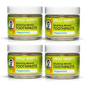 uncle harry's peppermint remineralizing toothpaste | natural whitening toothpaste freshens breath & promotes enamel | vegan fluoride free toothpaste (4 pack)