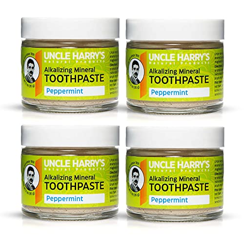 Uncle Harry's Peppermint Remineralizing Toothpaste | Natural Whitening Toothpaste Freshens Breath & Promotes Enamel | Vegan Fluoride Free Toothpaste (4 Pack)