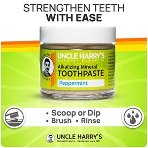 Uncle Harry's Peppermint Remineralizing Toothpaste | Natural Whitening Toothpaste Freshens Breath & Promotes Enamel | Vegan Fluoride Free Toothpaste (4 Pack)