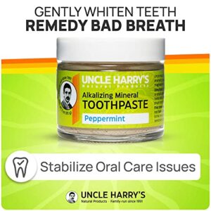 Uncle Harry's Peppermint Remineralizing Toothpaste | Natural Whitening Toothpaste Freshens Breath & Promotes Enamel | Vegan Fluoride Free Toothpaste (4 Pack)