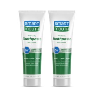 smartmouth premium zinc ion toothpaste - whitening toothpaste with fluoride - refreshing, anti-cavity toothpaste for adults - strengthens enamel - mild mint flavor, 6 oz (2 pack)