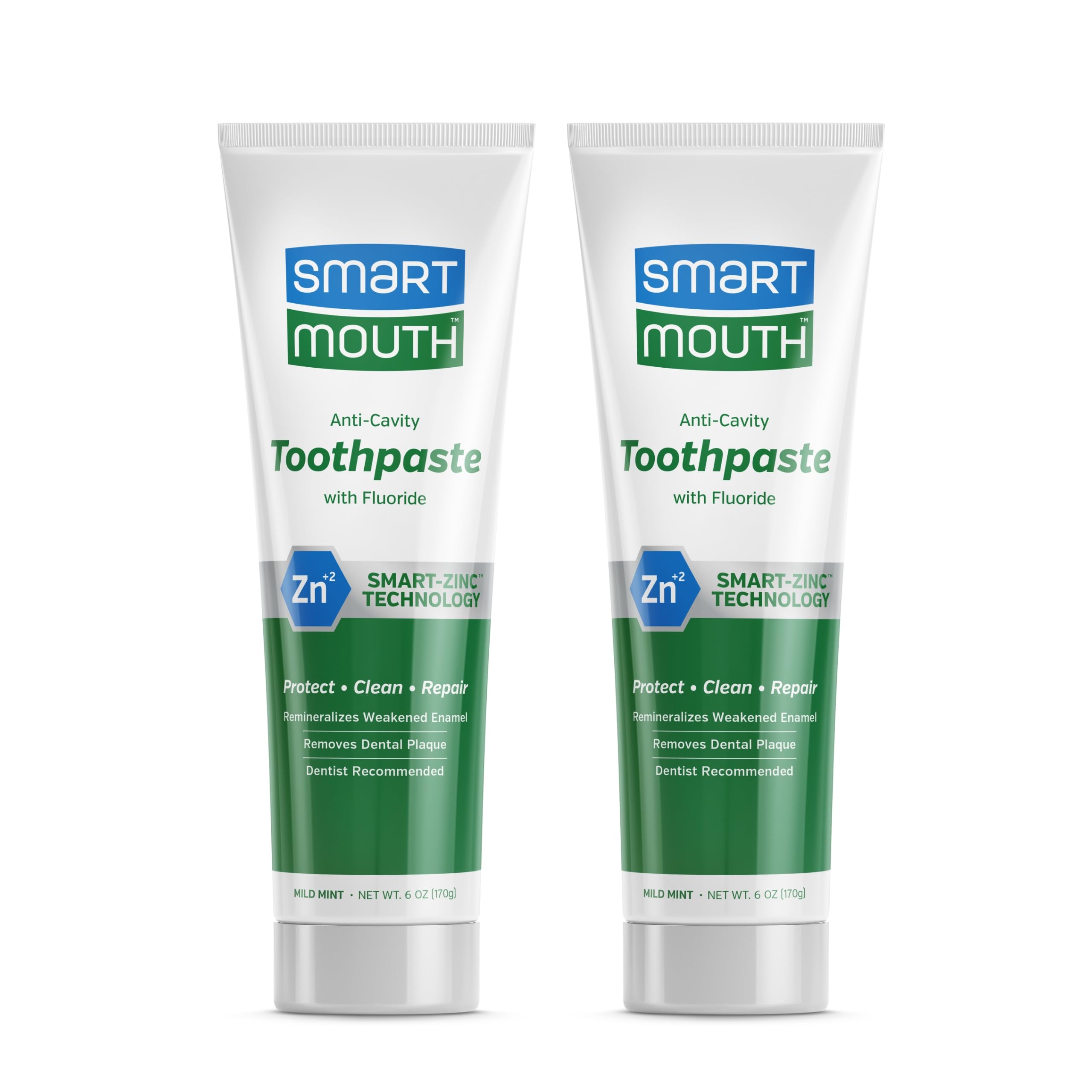 SmartMouth Premium Zinc Ion Toothpaste - Whitening Toothpaste with Fluoride - Refreshing, Anti-Cavity Toothpaste for Adults - Strengthens Enamel - Mild Mint Flavor, 6 oz (2 Pack)