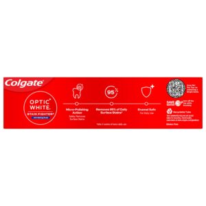 Colgate Optic White Stain Fighter with Baking Soda Whitening Toothpaste, Clean Mint Flavor, Removes Surface Stains, Enamel-Safe for Daily Use, Teeth Whitening Toothpaste with Fluoride, 6 Oz Tube