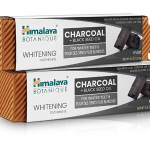 Himalaya Botanique Whitening Antiplaque Toothpaste with Charcoal + Black Seed Oil, Fluoride Free, for Whiter Teeth, 4 oz, 2 Pack