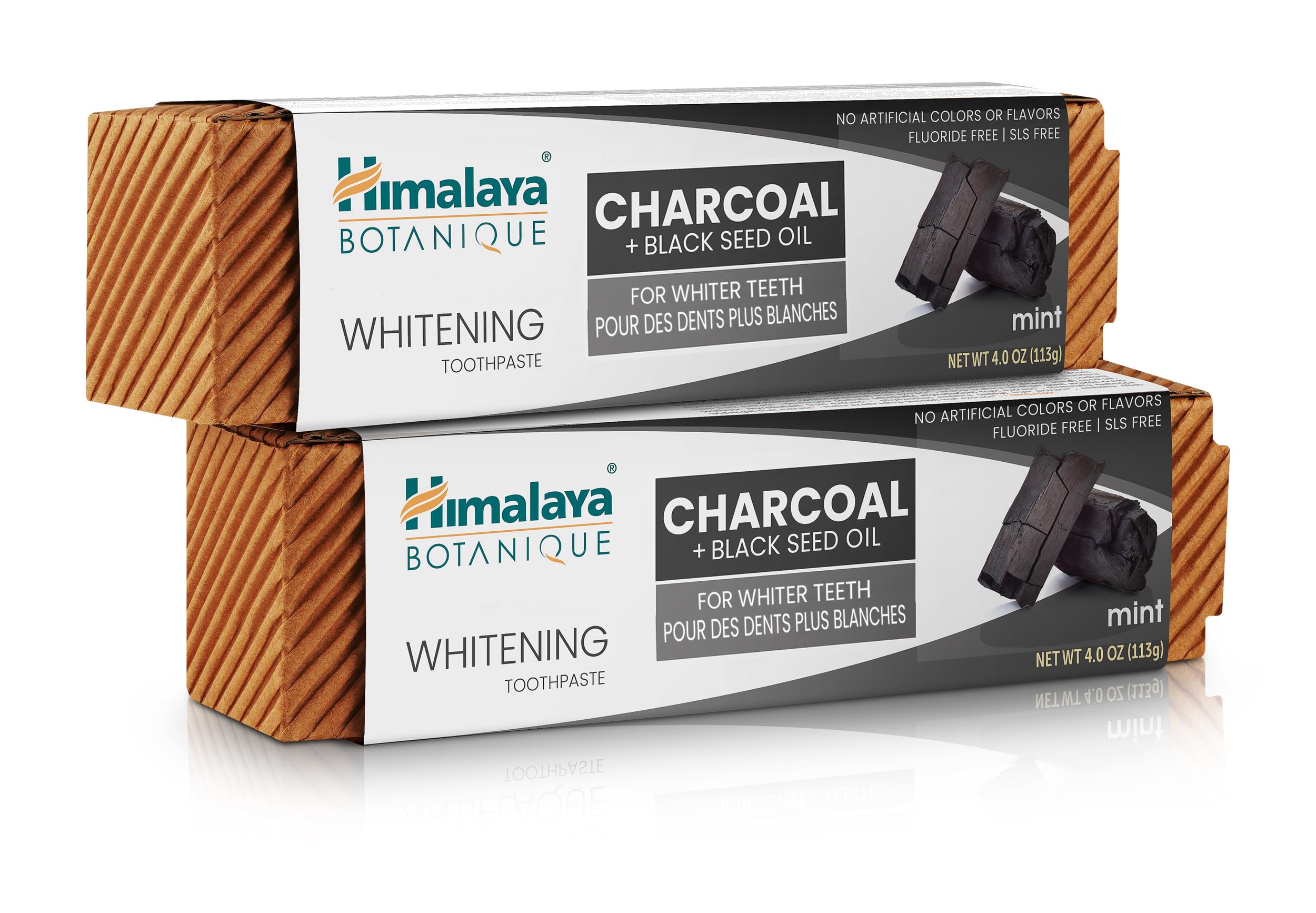 Himalaya Botanique Whitening Antiplaque Toothpaste with Charcoal + Black Seed Oil, Fluoride Free, for Whiter Teeth, 4 oz, 2 Pack