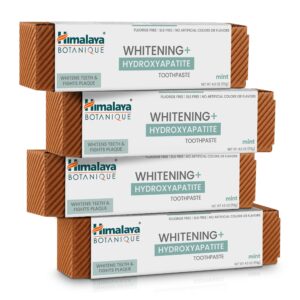 himalaya botanique whitening + hydroxyapatite toothpaste for whiter teeth & fresher breath, fights plaque with hydroxyapatite support & mint flavor, fluoride free, sls free, & vegan, 4.0 oz, 4 pack