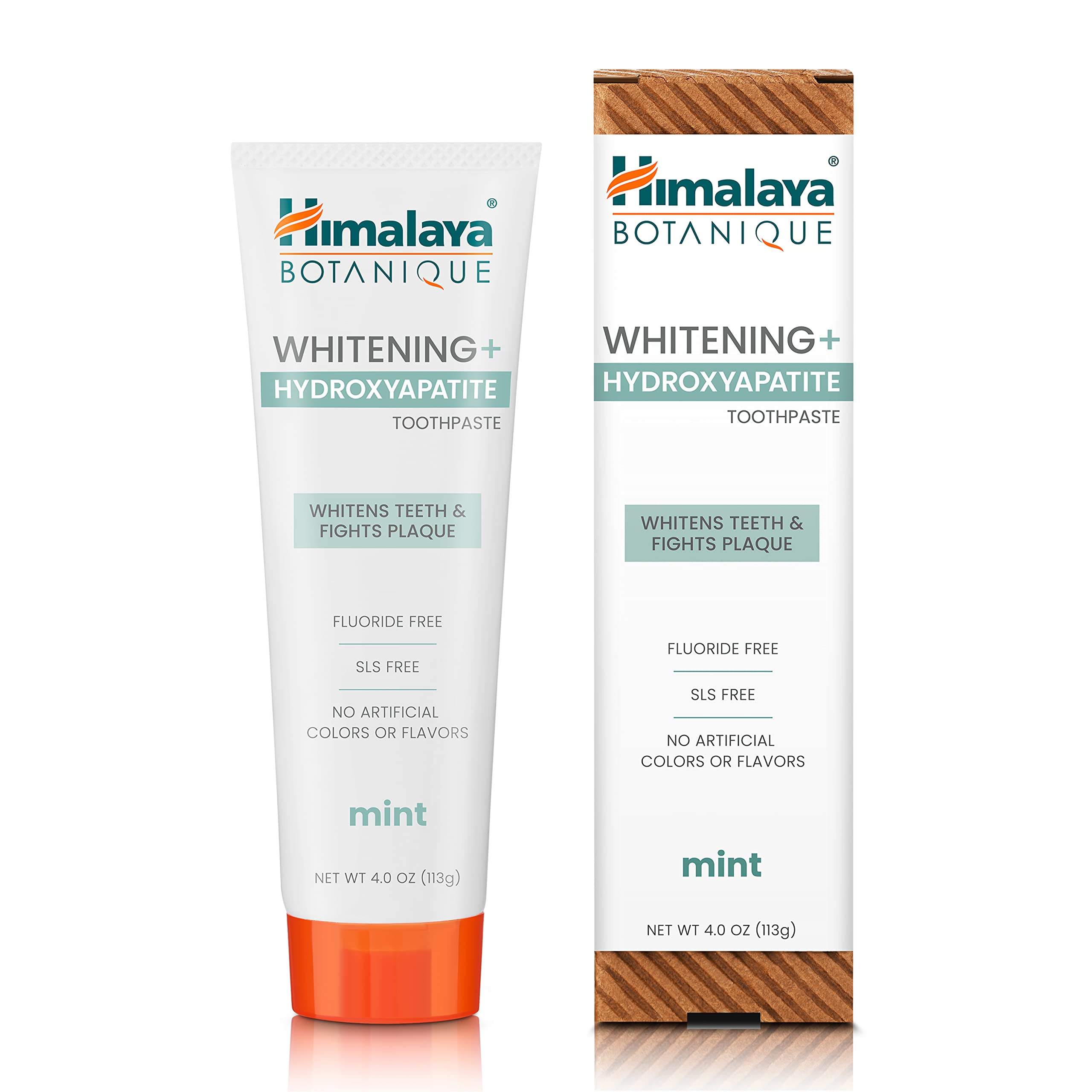 Himalaya Botanique Whitening + Hydroxyapatite Toothpaste for Whiter Teeth & Fresher Breath, Fights Plaque with Hydroxyapatite Support & Mint Flavor, Fluoride Free, SLS Free, & Vegan, 4.0 oz, 4 Pack