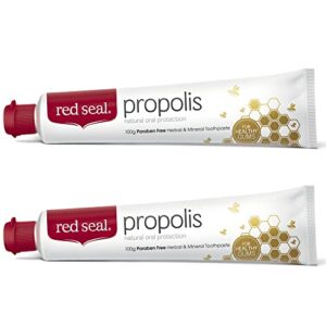 red seal propolis toothpaste – made with 100% new zealand bee propolis extract, anise, peppermint, eucalyptus essential oils - no fluoride, no preservatives, no artificial flavors or colors - 2 pk