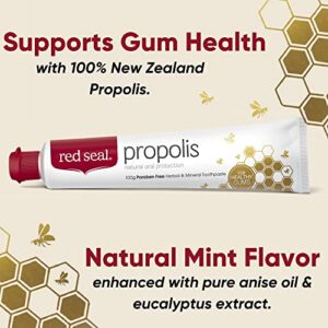 Red Seal Propolis Toothpaste – Made with 100% New Zealand Bee Propolis Extract, Anise, Peppermint, Eucalyptus Essential Oils - No Fluoride, No Preservatives, No Artificial Flavors or Colors - 2 Pk