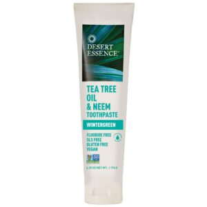 desert essence, tea tree oil & neem toothpaste, fluoride-free with baking soda, wintergreen, 6.25 oz