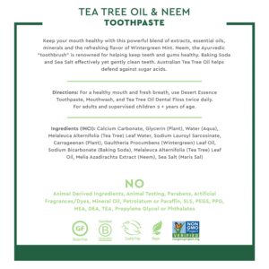 Desert Essence, Tea Tree Oil & Neem Toothpaste, Fluoride-Free with Baking Soda, Wintergreen, 6.25 Oz