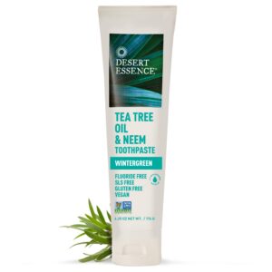 Desert Essence, Tea Tree Oil & Neem Toothpaste, Fluoride-Free with Baking Soda, Wintergreen, 6.25 Oz