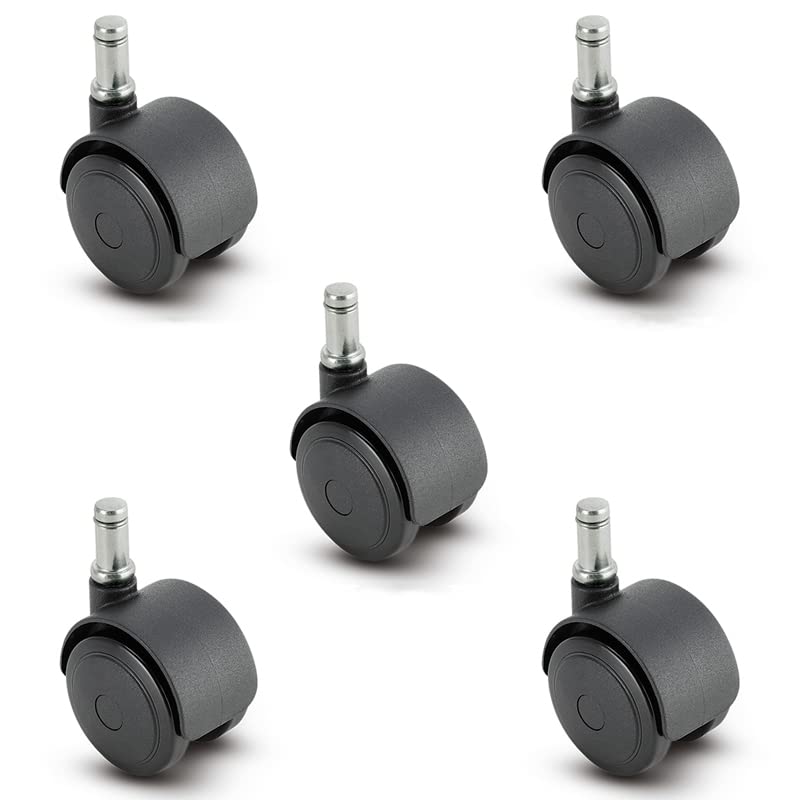 Caster HQ | Self-Braking 50mm Office Chair Casters (AKA Compression Chair Casters) | 5 Piece | 375 lb Capacity Per Set