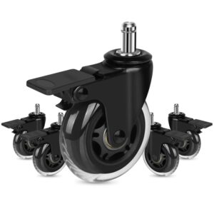 hirate office chair casters with brake, 3" heavy duty swivel lockable caster rolling safe for hardwood, tile & carpet fit most chairs 7/16" x 7/8", set of 5