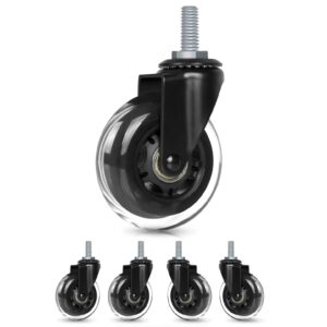 hirate 5 pack office chair casters wheel with 5/16"-18unc threaded stem, 3" soft swivel stem gaming chairs casters replacement smooth rolling safe for hardwood tile floors