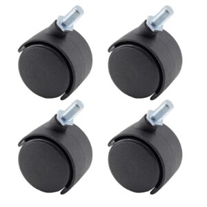 bokwin 4 pcs 1.5" plastic casters shelving caster，m8 stem nylon furniture wheel replacement threaded stem swivel cart wheels for office chair commodity shelf black tone without brake, black