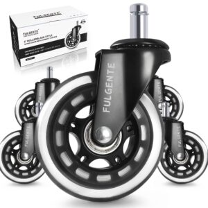 fulgente office chair caster wheels(set of 5), heavy duty protection for hardwood & tile floors without mat, replacement rubber chair casters universal fit 7/16 inch -quick & quiet rolling over cables