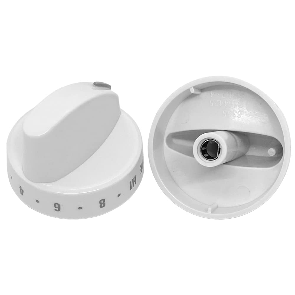 2Pcs 316442512 Burner Control Knob, Gas Range Knobs Compatible with Frigidaire, Kenmore, Sears Range Oven, Stove Knobs Replacement Part, Replaces PS2332410, AP4327159, FRG316442512 White