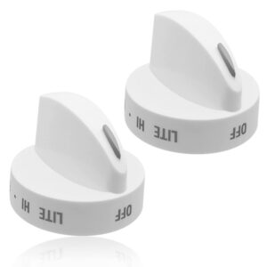 2 pack range surface burner knob replacement part 316442512 compatible with frigidaire & kenmore & sears range oven - replaces ps2332410, ap4327159, frg316442512, white