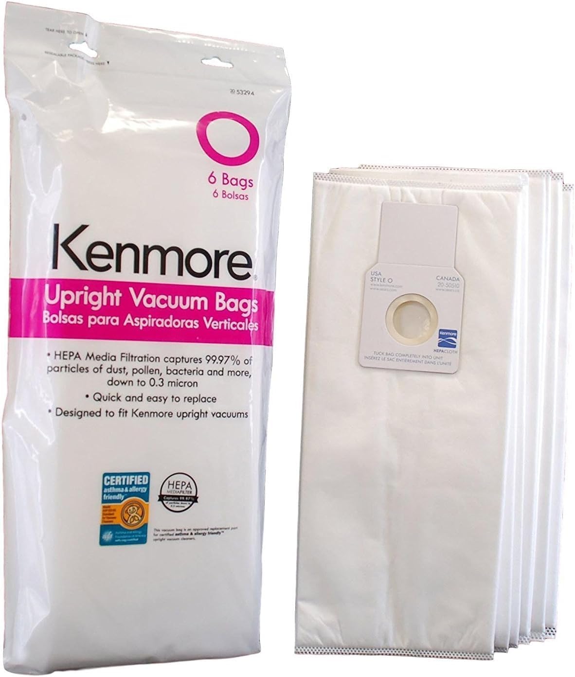 Kenmore 53294 6 Pack Type O HEPA Vacuum Bags for Upright Vacuums