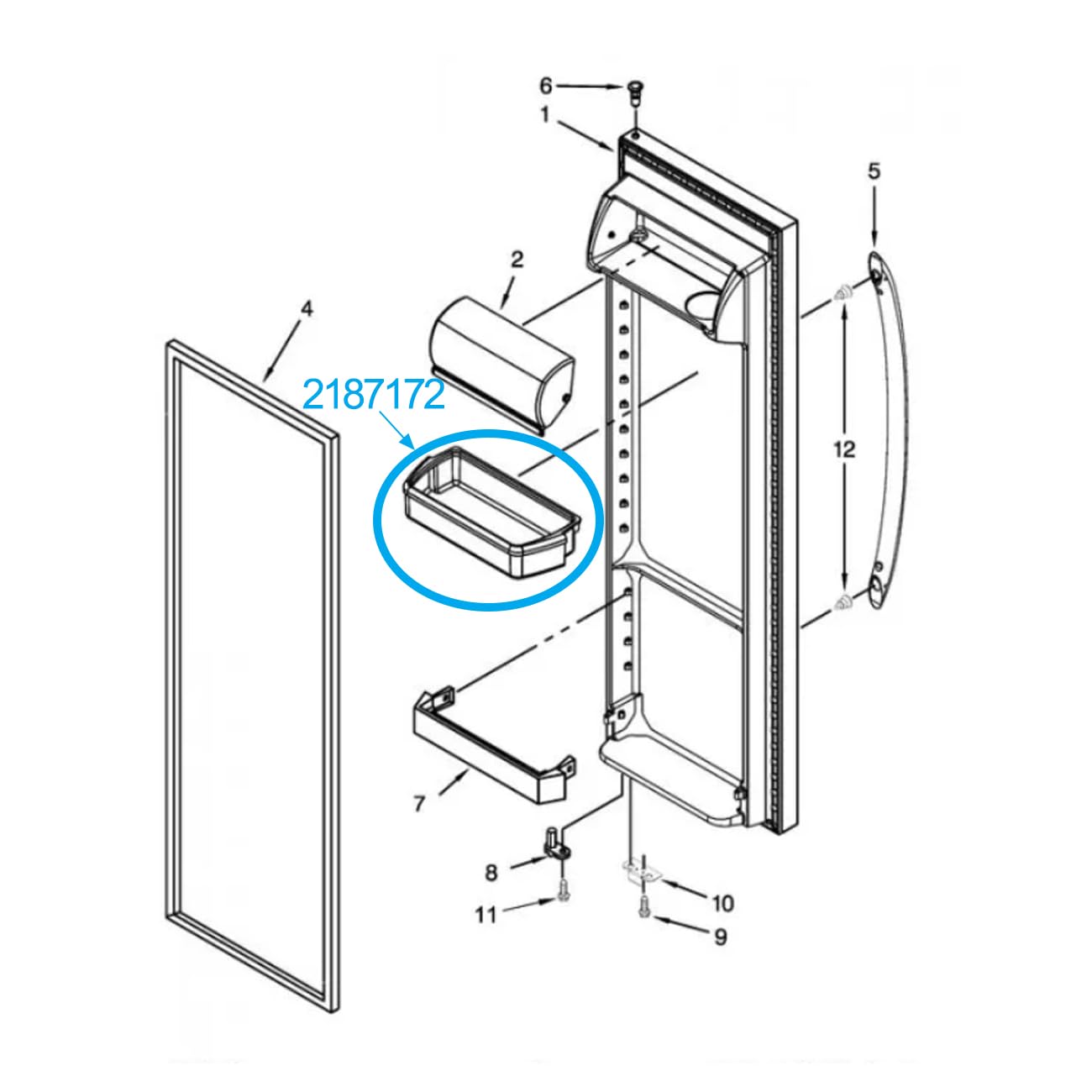 Siwdoy 2187172 Door Shelf Bin Compatible with Whirlpool Kenmore Amana Refrigerator Replaces WP2187172, 2187194K, AP3853103, PS328468, White