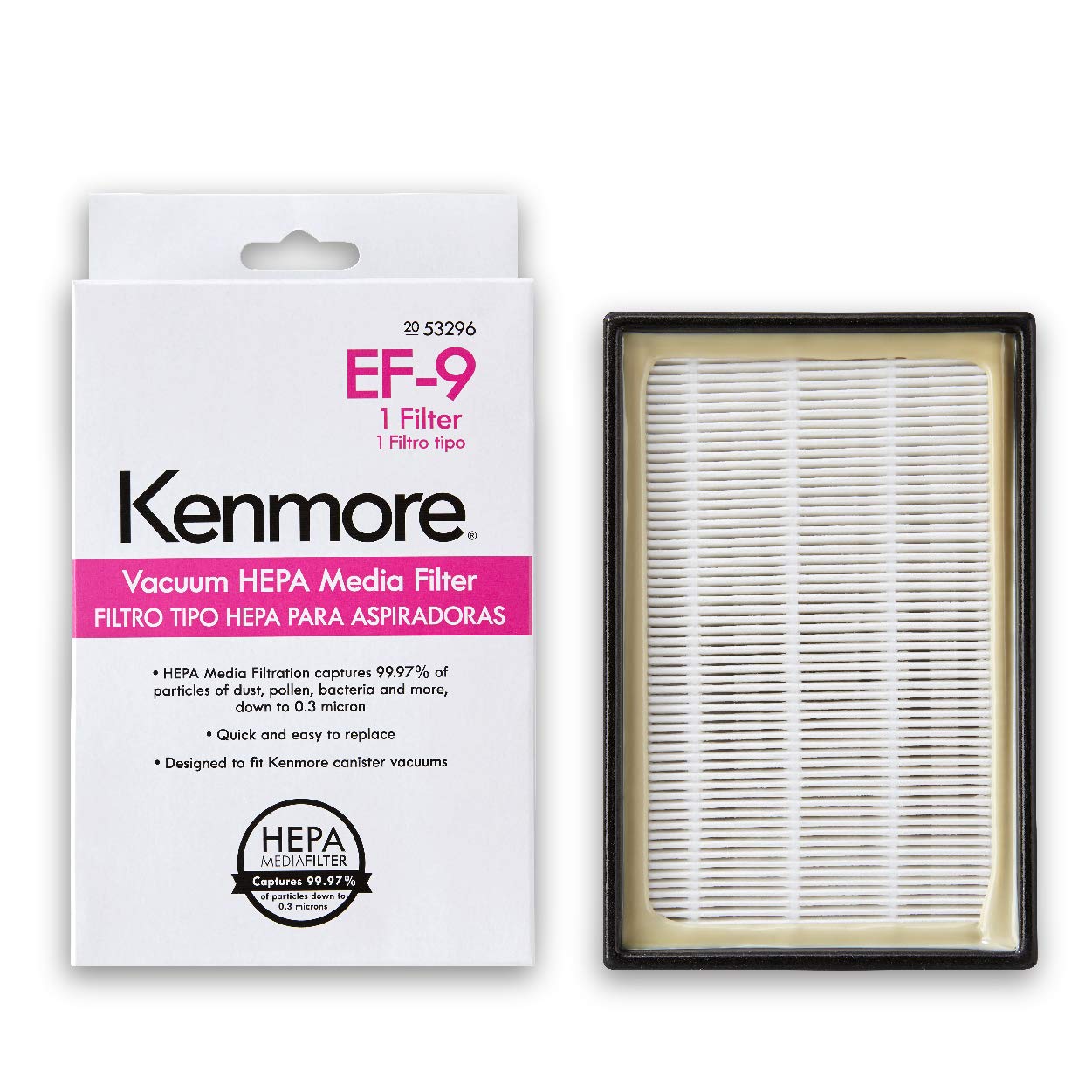 Kenmore 53296 EF-9 Media Vacuum Cleaner Exhaust Filter for Upright and Canister Vacuums, White